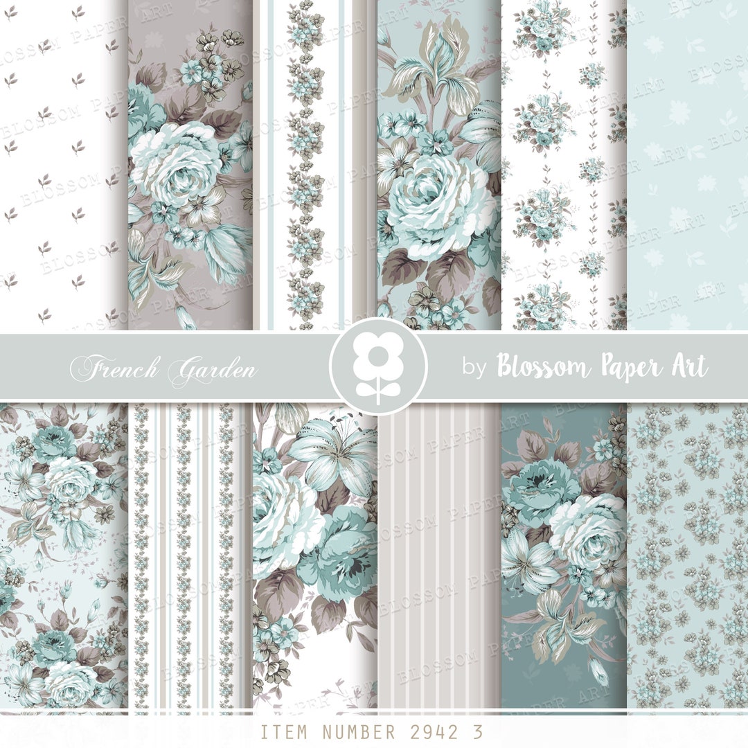 Victorian Rose Digital Paper, Shabby Paper Pack, Aqua Floral Scrapbook ...
