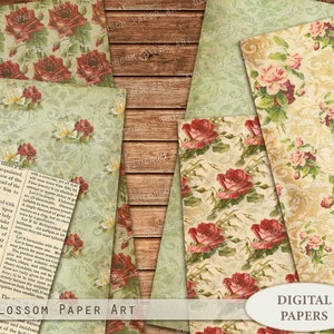 Old Paper Rose Digital Paper, Floral Digital Paper Pack, Victorian ...