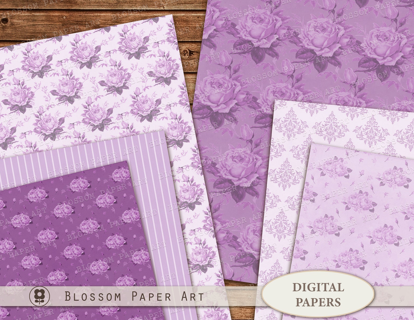 Purple Digital Paper Shabby Chic Scrapbook Paper Pack Roses - Etsy