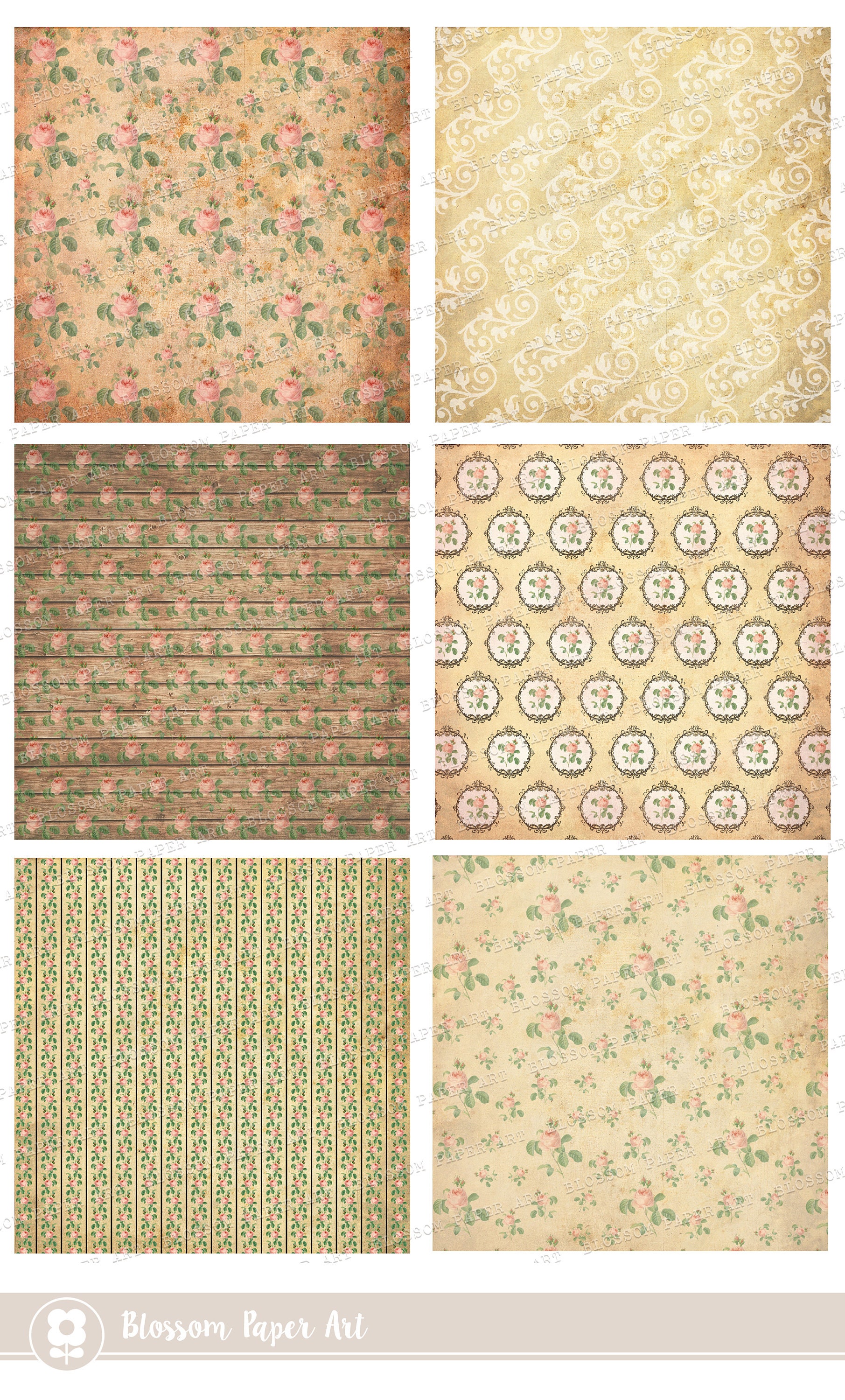 Rose Digital Paper Vintage Floral Digital Paper Pack Victorian | Etsy