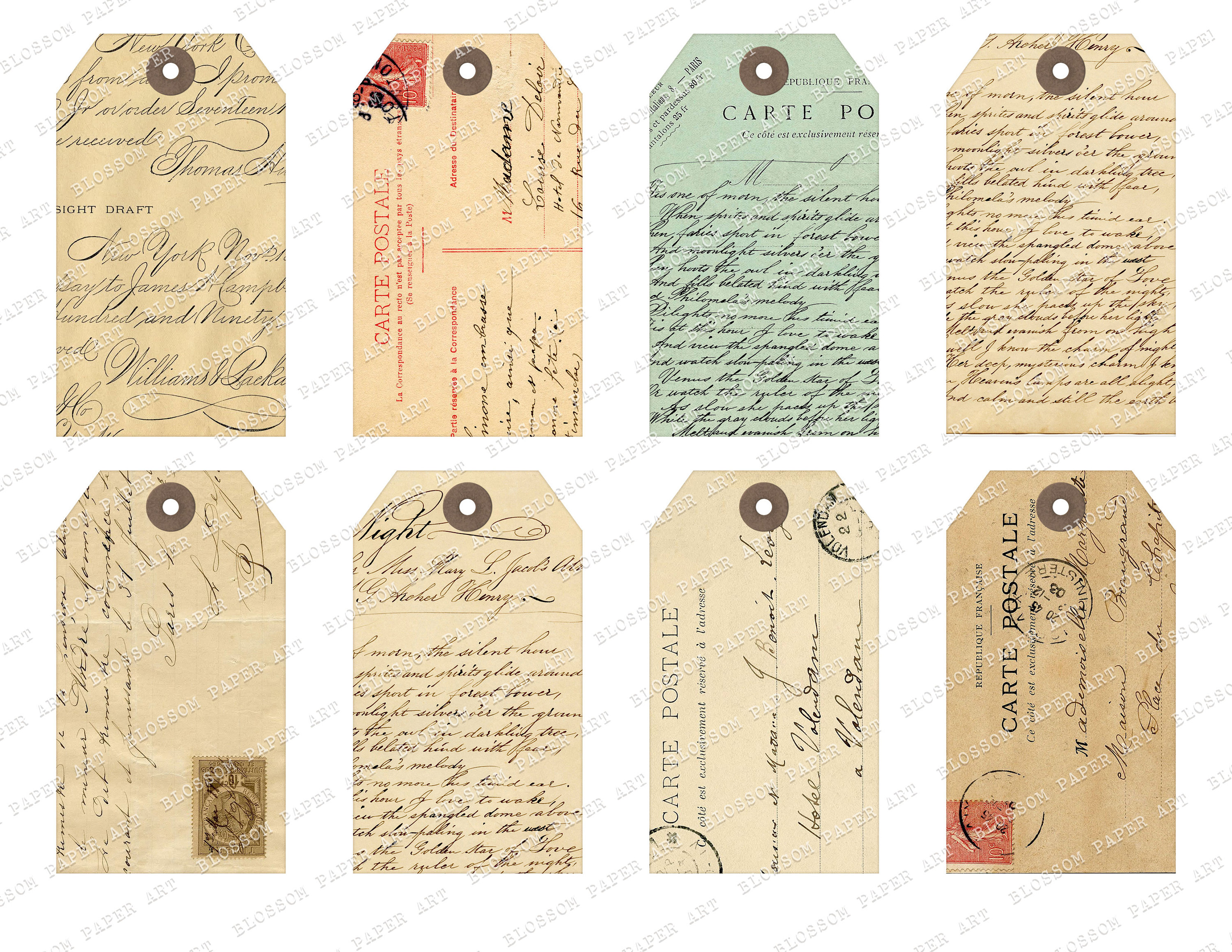 VINTAGE TAGS Printable Gift Tags Vintage Postcards Digital - Etsy