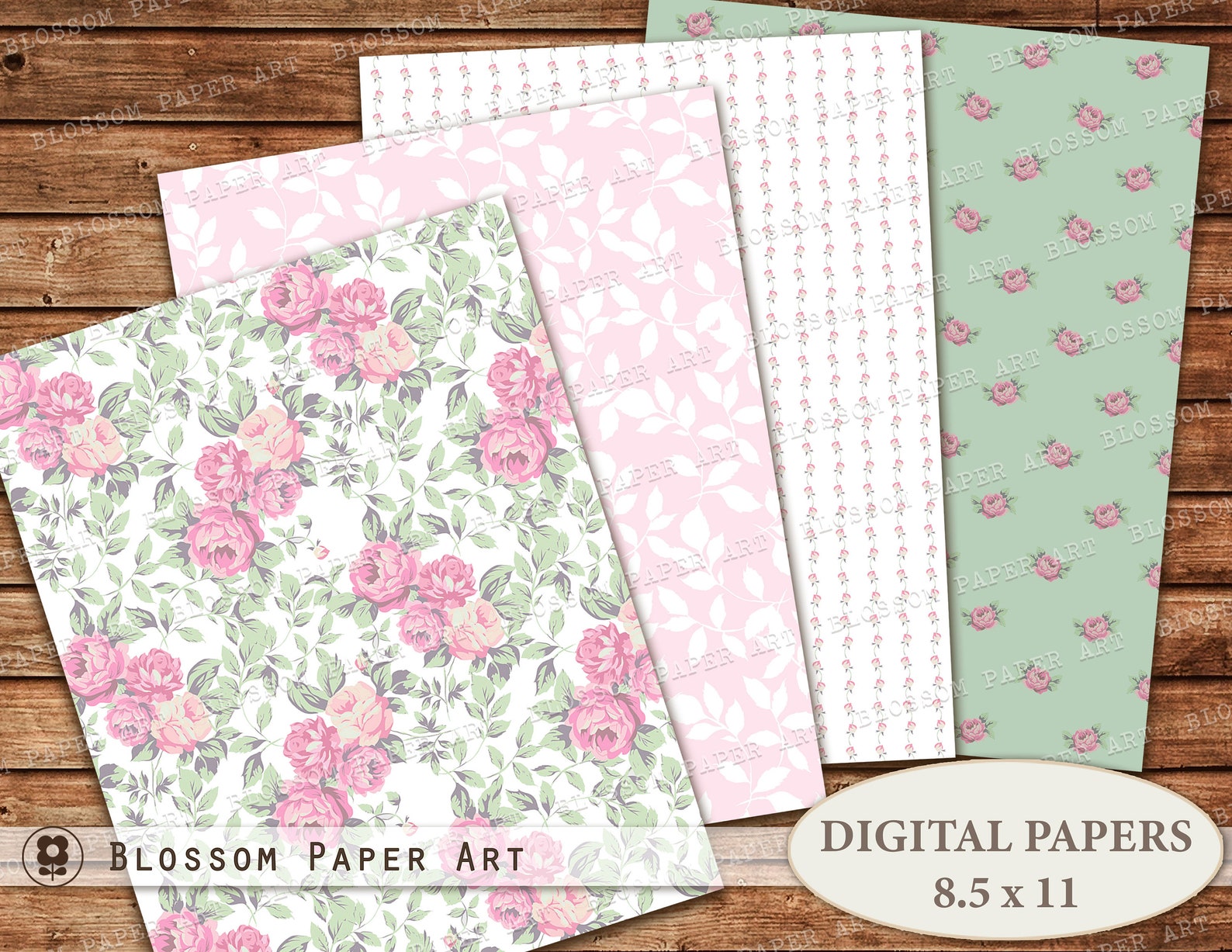 Pink Digital Paper Floral Scrapbook Printable Sheets A4 - Etsy