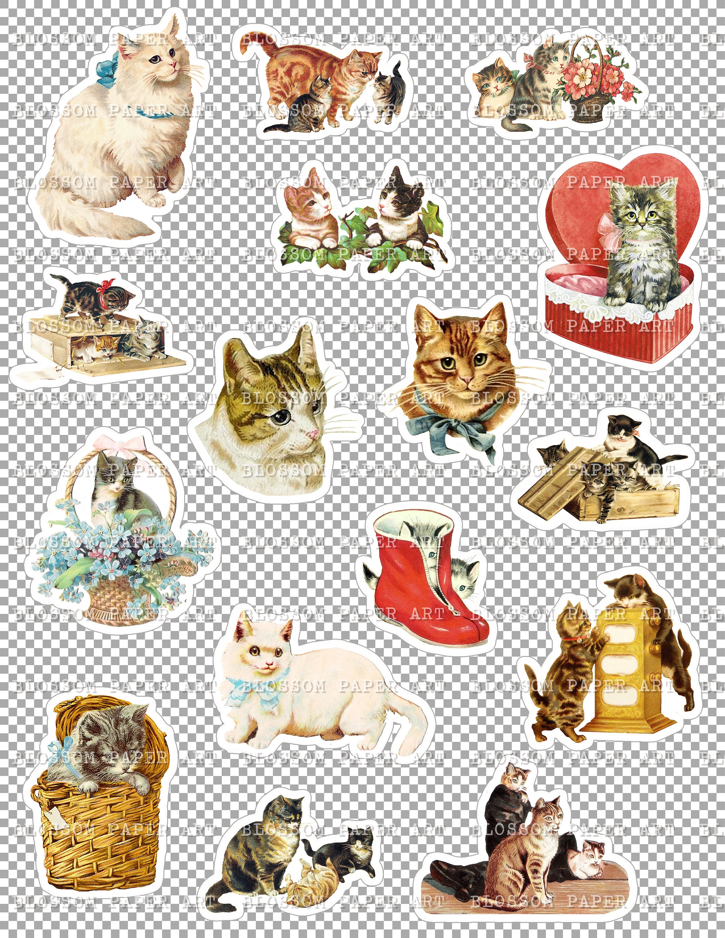 VINTAGE CATS Stickers Digital Collage Printable Stickers - Etsy
