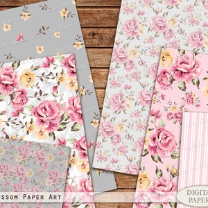 Gray Digital Paper, Floral Scrapbook Paper Pack, Floral Collage Sheet ...