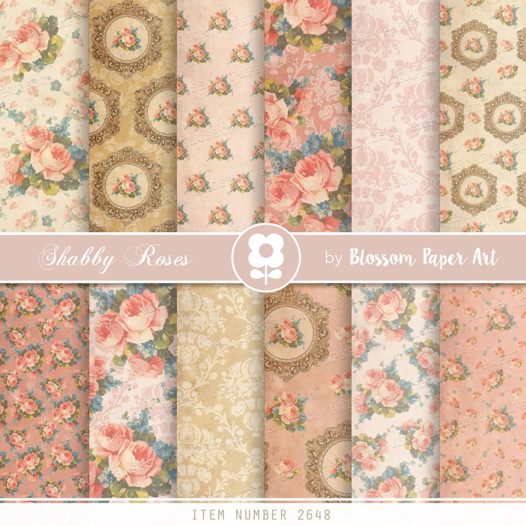 Vintage Digital Paper, Shabby Chic Digital Paper Pack, Vintage Roses ...