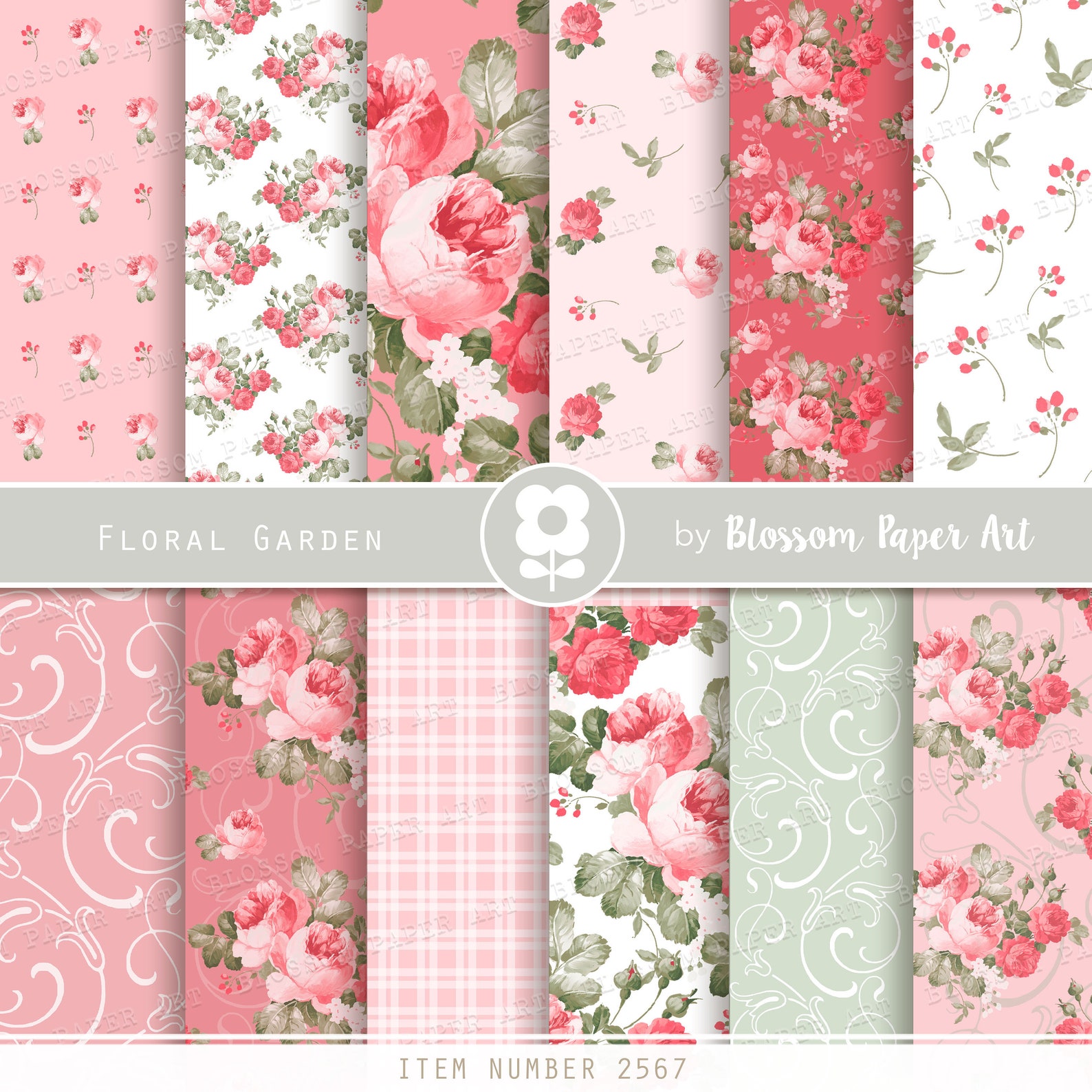 Scrapbook Paper Floral Digital Paper Pink Roses Coral | Etsy