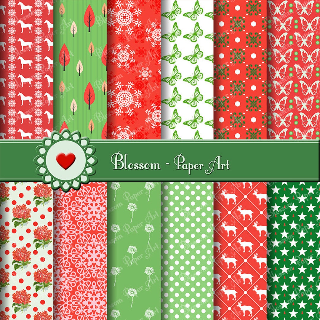 Christmas Digital Paper Red Green Digital Paper Pack, Scrapbooking ...