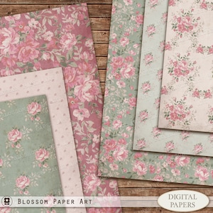 Floral Digital Paper, Vintage Digital Paper Pack for Journal, Rose ...