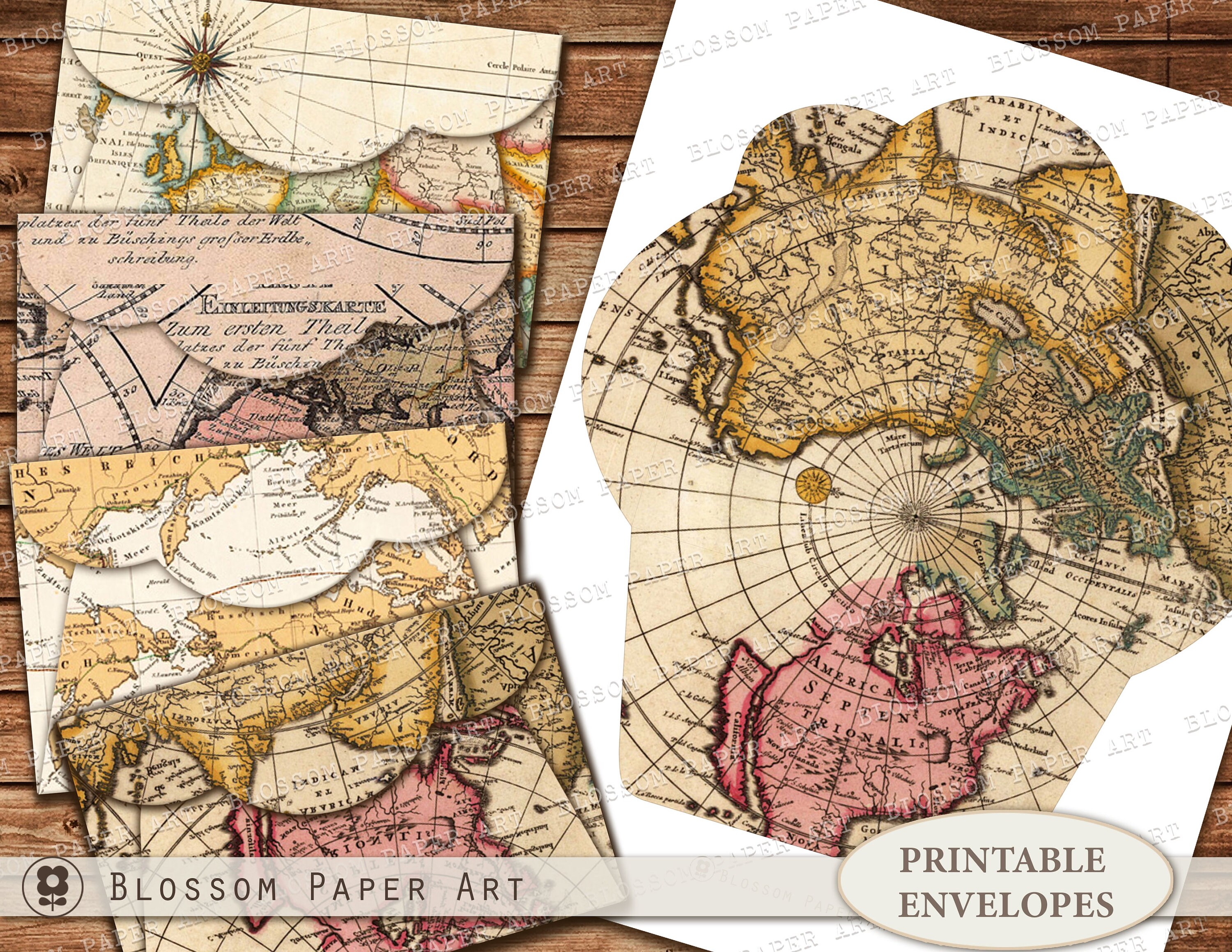 Printable Envelopes Vintage Maps Junk Journal Printable | Etsy