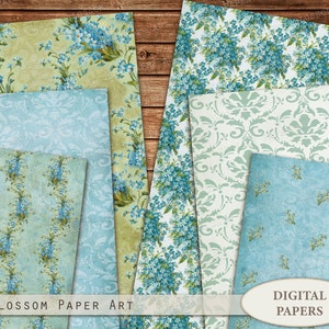 Blue FLORAL Digital Paper, Vintage Floral Shabby Chic Digital Paper ...