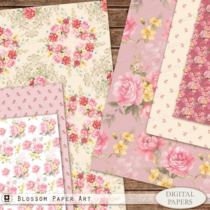 Shabby Chic Rose Digital Paper Pack, Pink Digital Paper, Rose ...