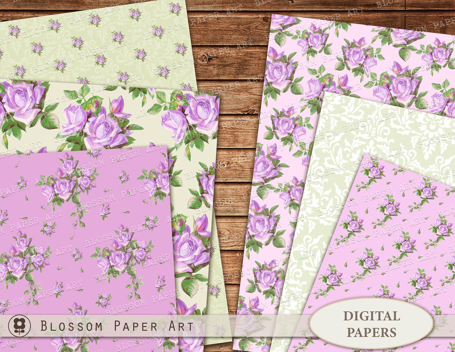 Purple Floral Digital Paper Pink Digital Papers Floral - Etsy