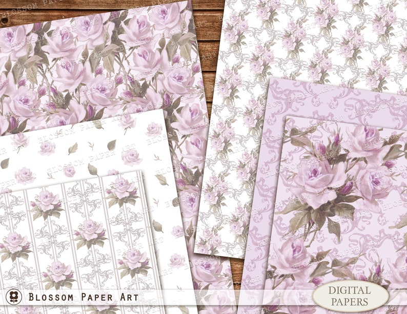 Shabby Chic Scrapbook Paper Lilac Digital Paper Roses - Etsy