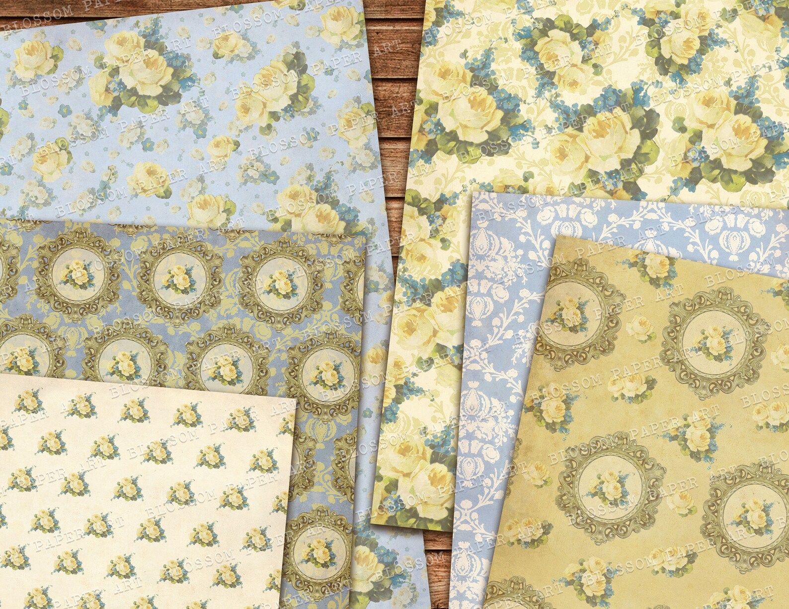 Yellow Digital Paper Vintage Scrapbook Paper Pack Floral - Etsy