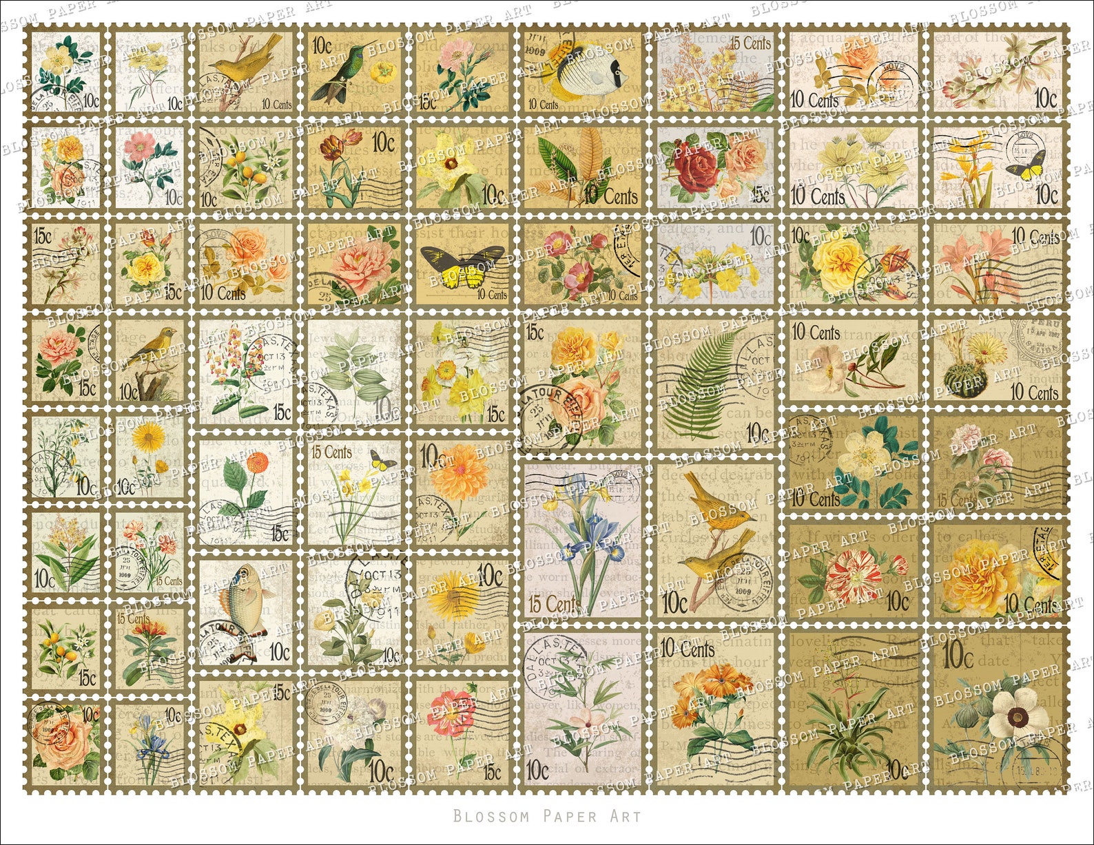 Printable Stamps Junk Journal Embellishment Collage Sheet | Etsy