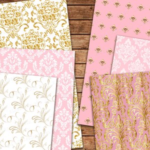 Pink and Gold Digital Paper Gold Digital Paper Pack, Gold Scrapbooking ...