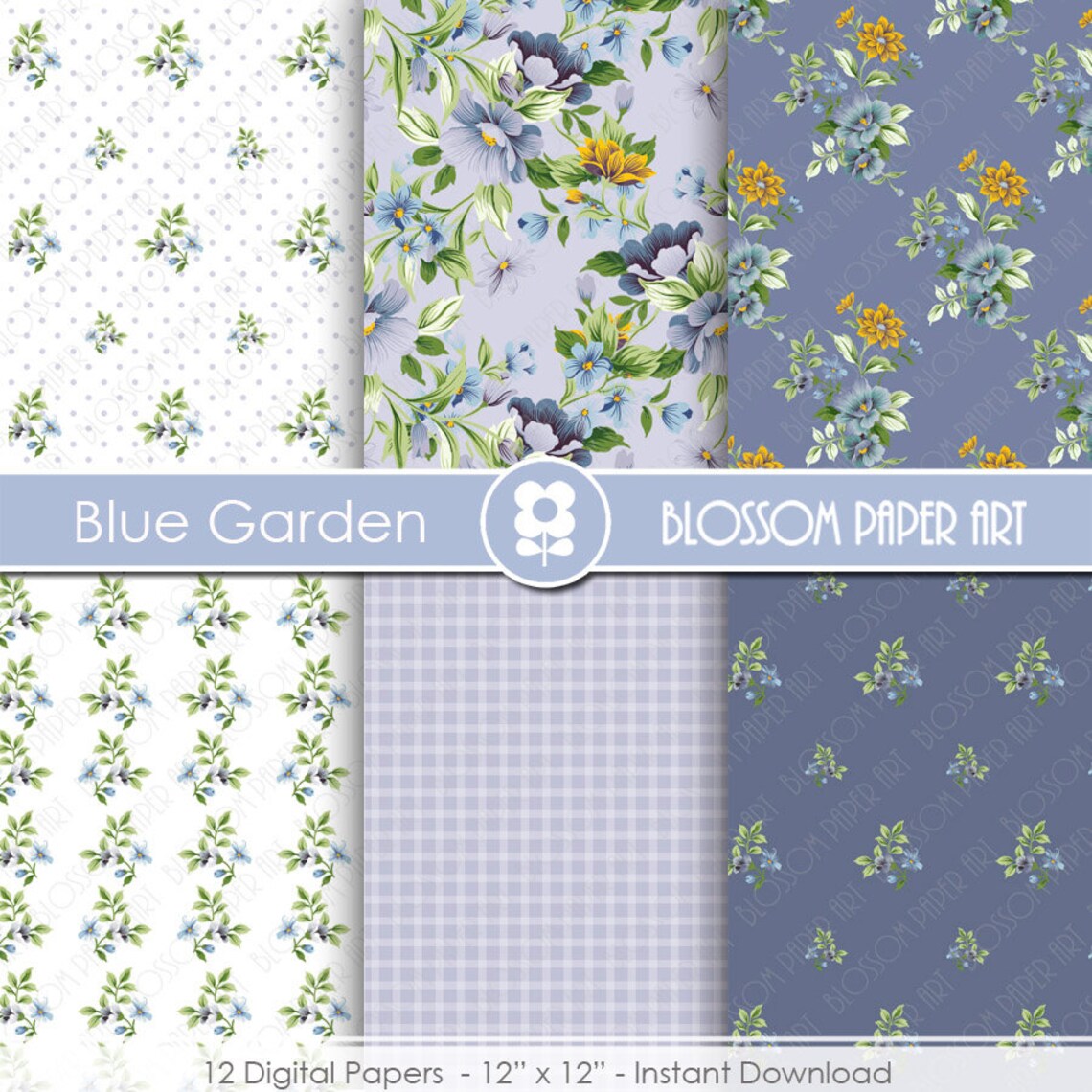 Digital Paper Blue Navy Digital Paper Pack Floral Digital | Etsy