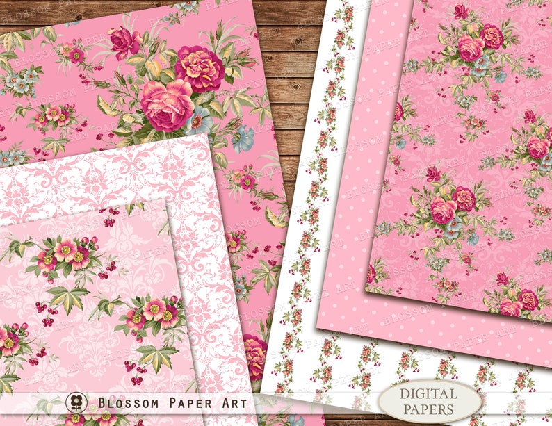 Vintage Rose Digital Paper Pack: Pink Floral Scrapbooking (digital ...
