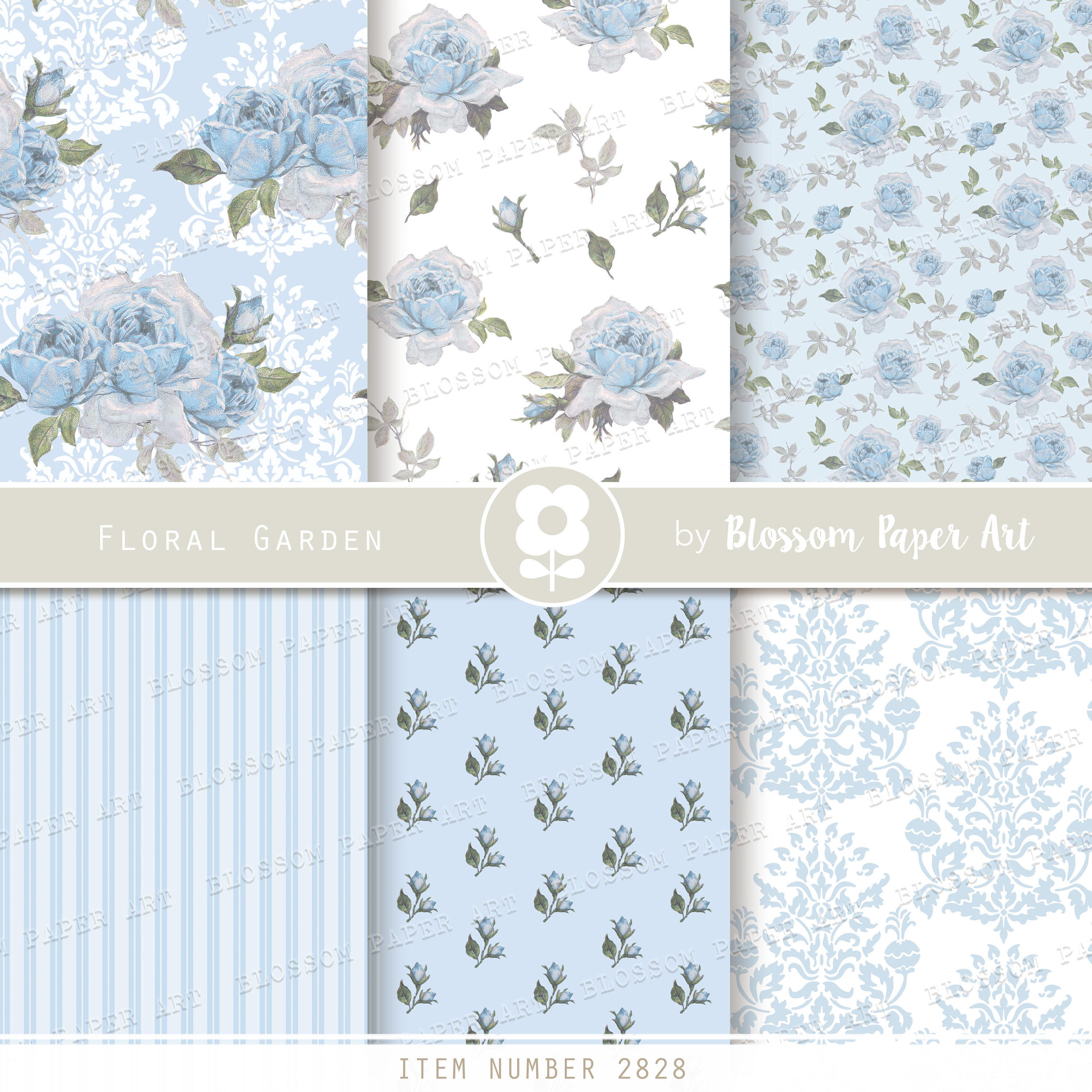 Vintage Digital Paper Light Blue Scrapbook Paper Roses | Etsy