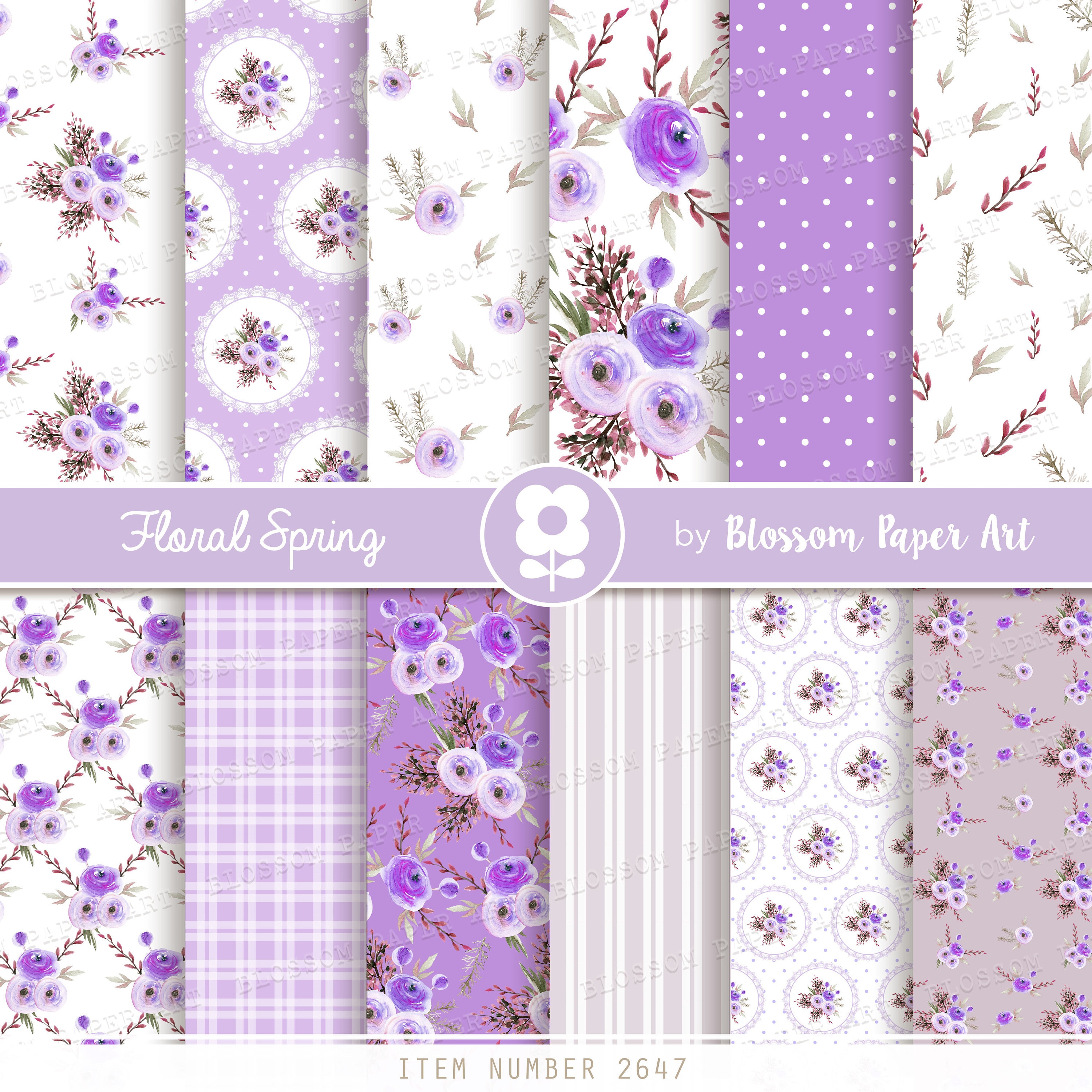 Purple Digital Papers Watercolor Floral Digital Paper Pack | Etsy