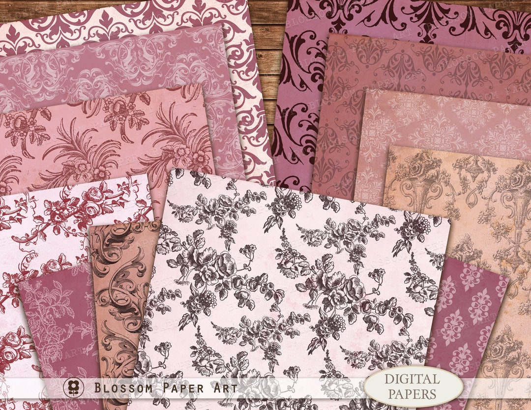 Boho Digital Paper, Burgundy Paper Pack, Junk Journal Background ...