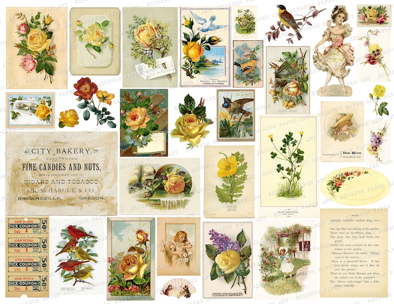 Yellow Ephemera Digital Download Vintage Graphics Junk - Etsy