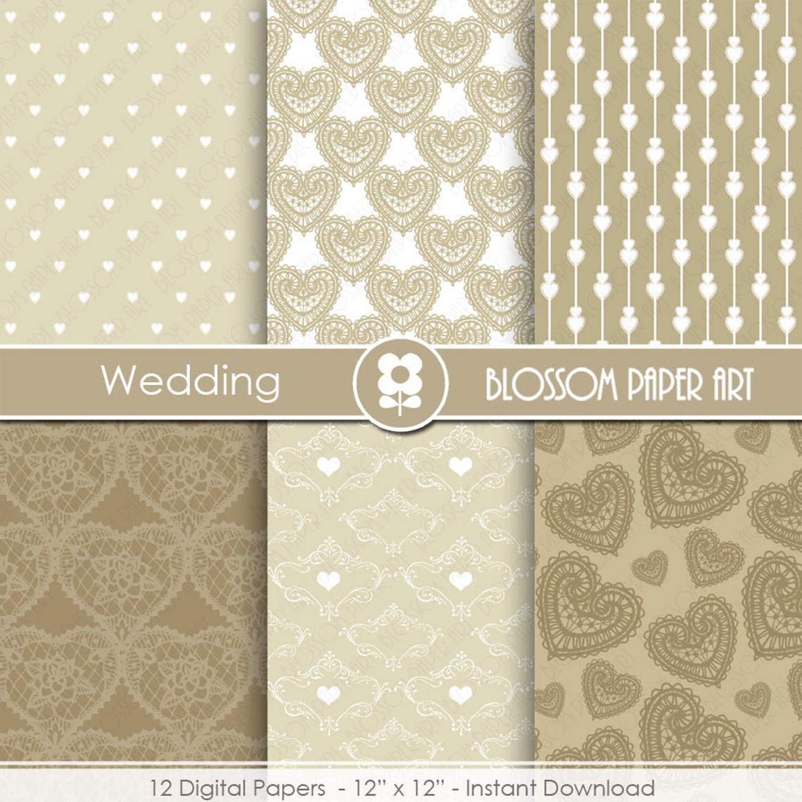Wedding Digital Paper Wedding Digital Paper Pack Hearts - Etsy