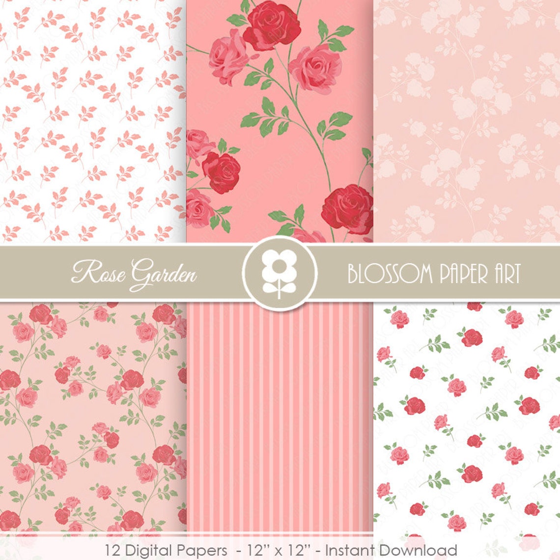 Red Rose Digital Paper Shabby Rose Digital Paper Pack Red | Etsy