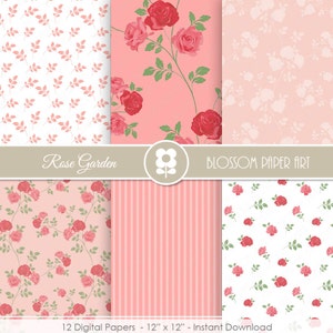 Red Rose Digital Paper, Shabby Rose Digital Paper Pack, Red Roses ...