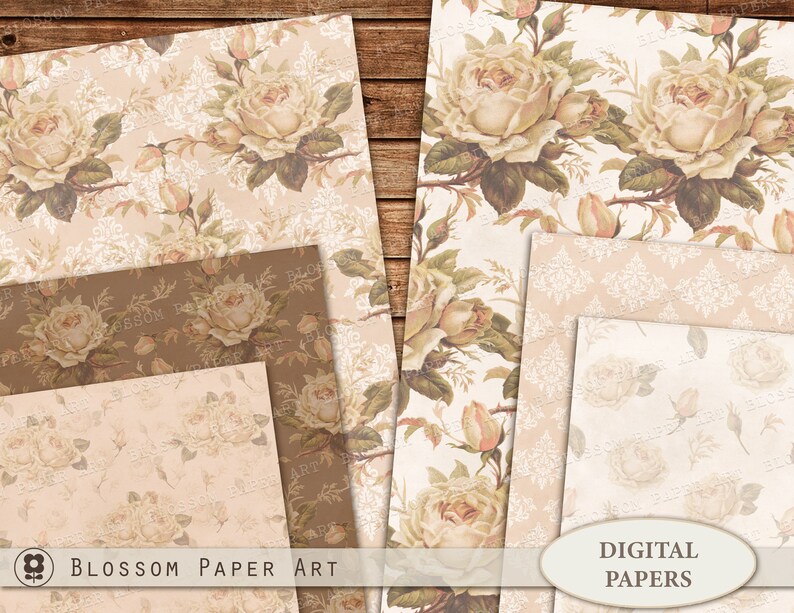 Vintage Digital Paper Shabby Chic Digital Paper Roses | Etsy