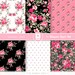 Pink and Black Floral Digital Paper, Scrapbook Paper Pack, Pink Roses ...