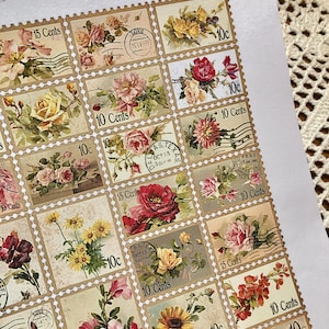 Postage Stamps Printable Sheet, Vintage Post Stamps, Junk Journal ...