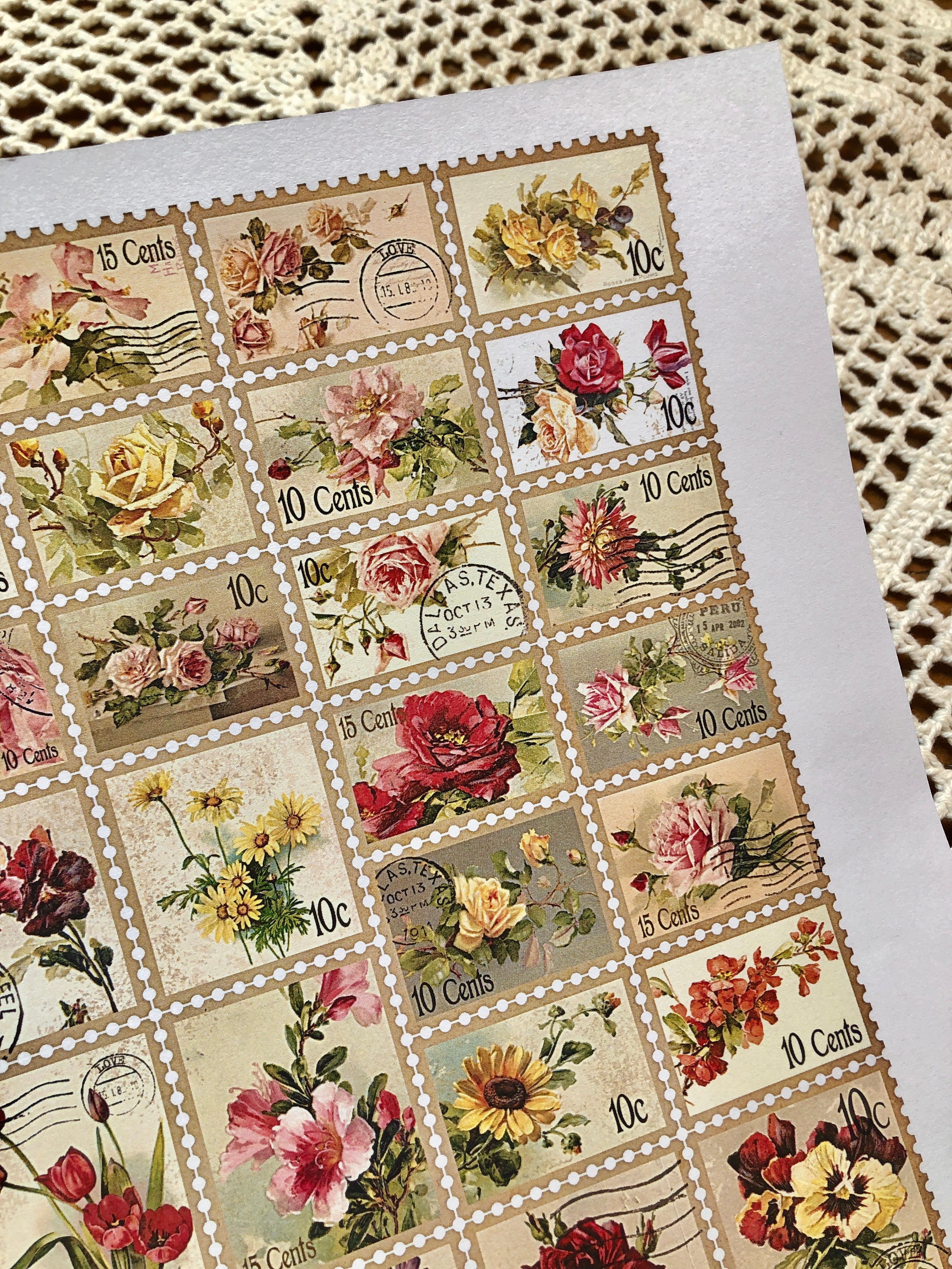 Postage Stamps Printable Sheet, Vintage Post Stamps, Junk Journal ...