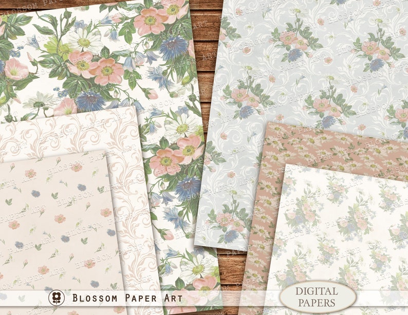Digital Paper Shabby Chic Digital Paper Pack Peach and Blue | Etsy