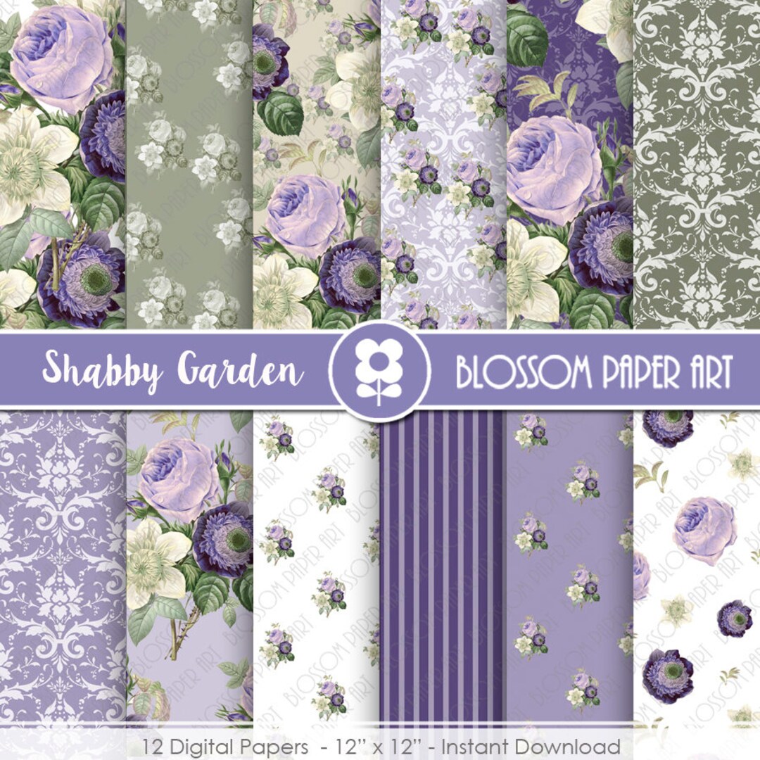 Vintage Rose Paper, Blue Digital Paper, Rose Digital Paper Pack, Blue ...