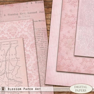 Pink Vintage Paper, Old Texture Digital Paper for Junk Journal ...