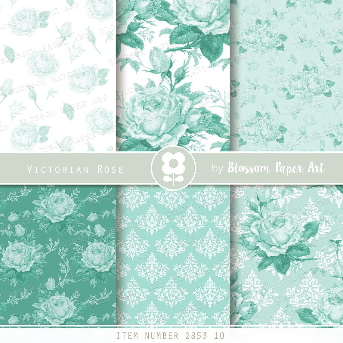 Green Mint Digital Paper Roses Scrapbook Paper Pack Aqua - Etsy