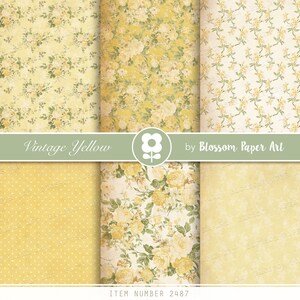 Yellow Floral Digital Paper, Floral Digital Paper Pack, Vintage ...