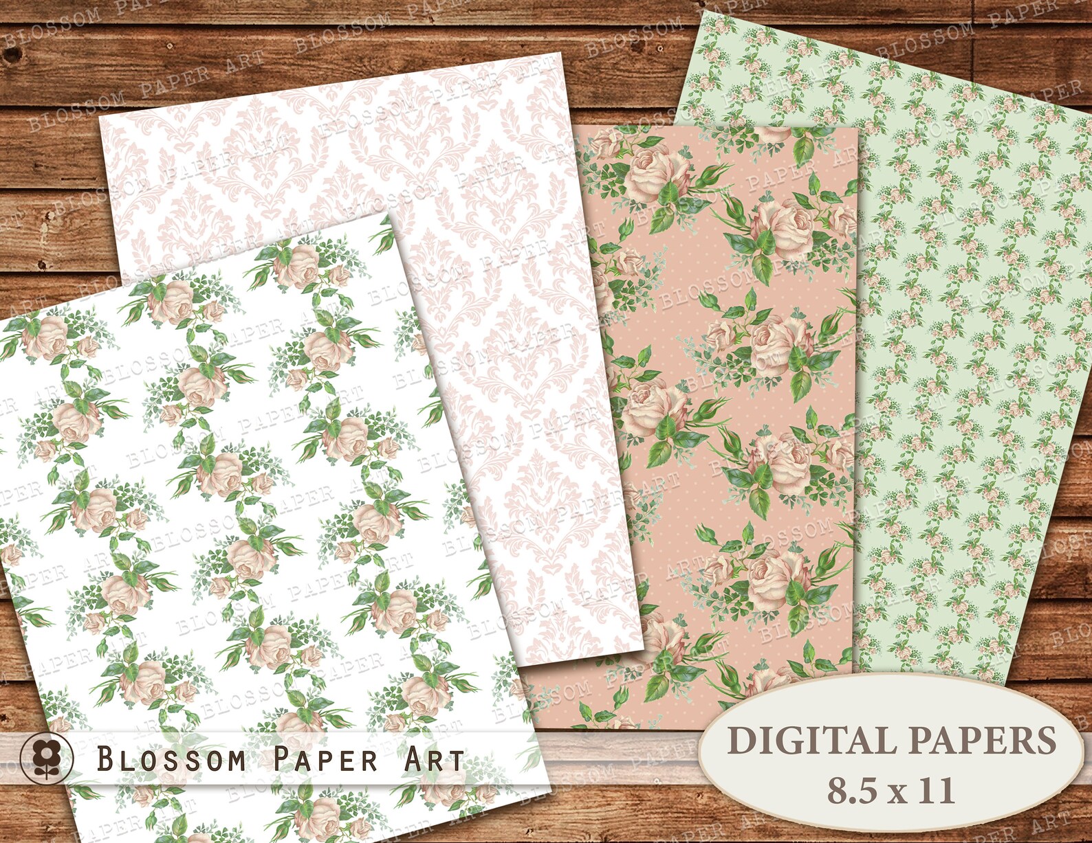 Roses Digital Paper Scrapbook A4 Sheets 85x11 Papers Junk | Etsy