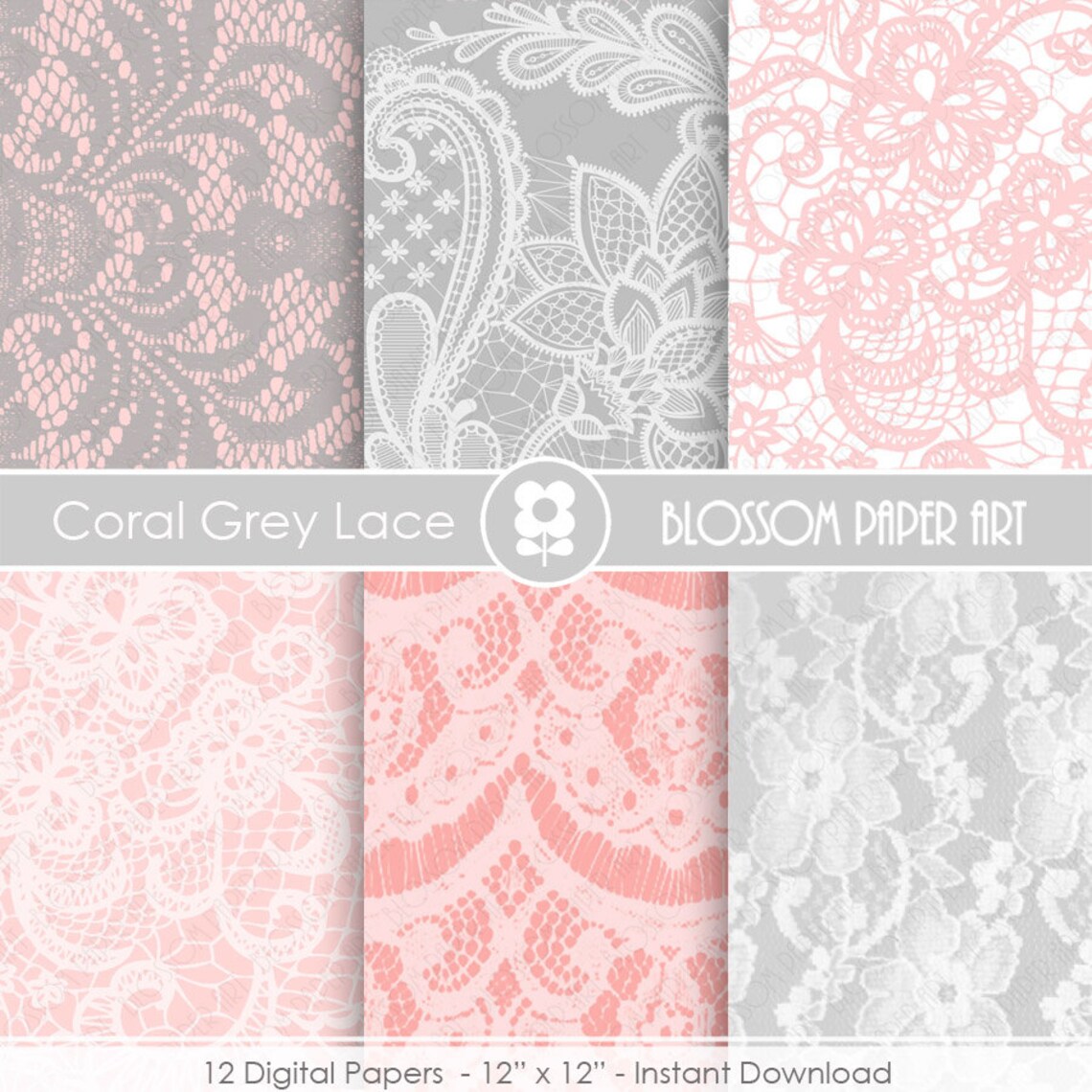 Lace Digital Paper Coral Grey Lace Digital Paper Pack - Etsy