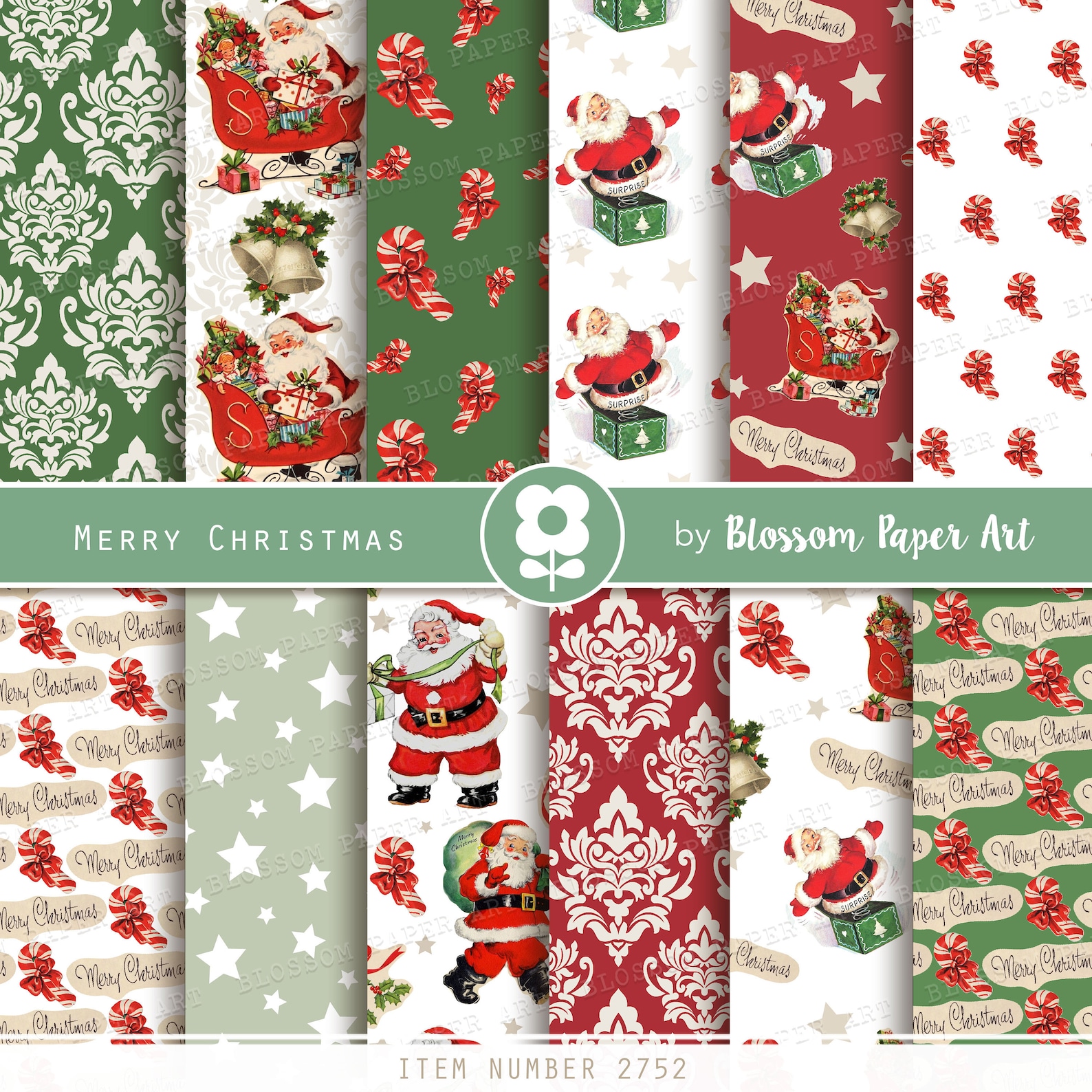 Vintage Christmas Digital Paper Christmas Digital Download - Etsy