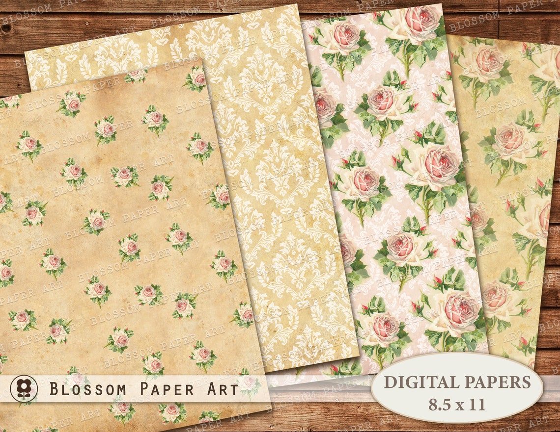 Rose Digital Paper Floral Scrapbook Paper Vintage Rose - Etsy