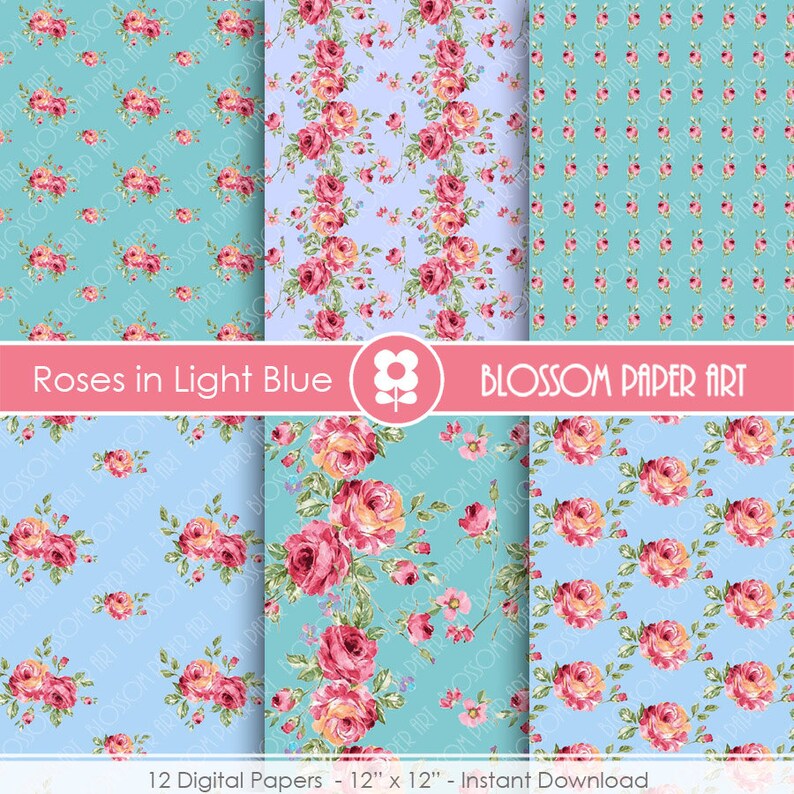 Shabby Chic Roses Digital Paper Rose Digital Paper Pack - Etsy