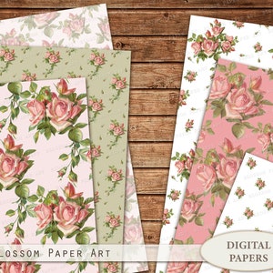 PINK Rose Floral Digital Paper, Floral Digital Paper Pack, Vintage ...