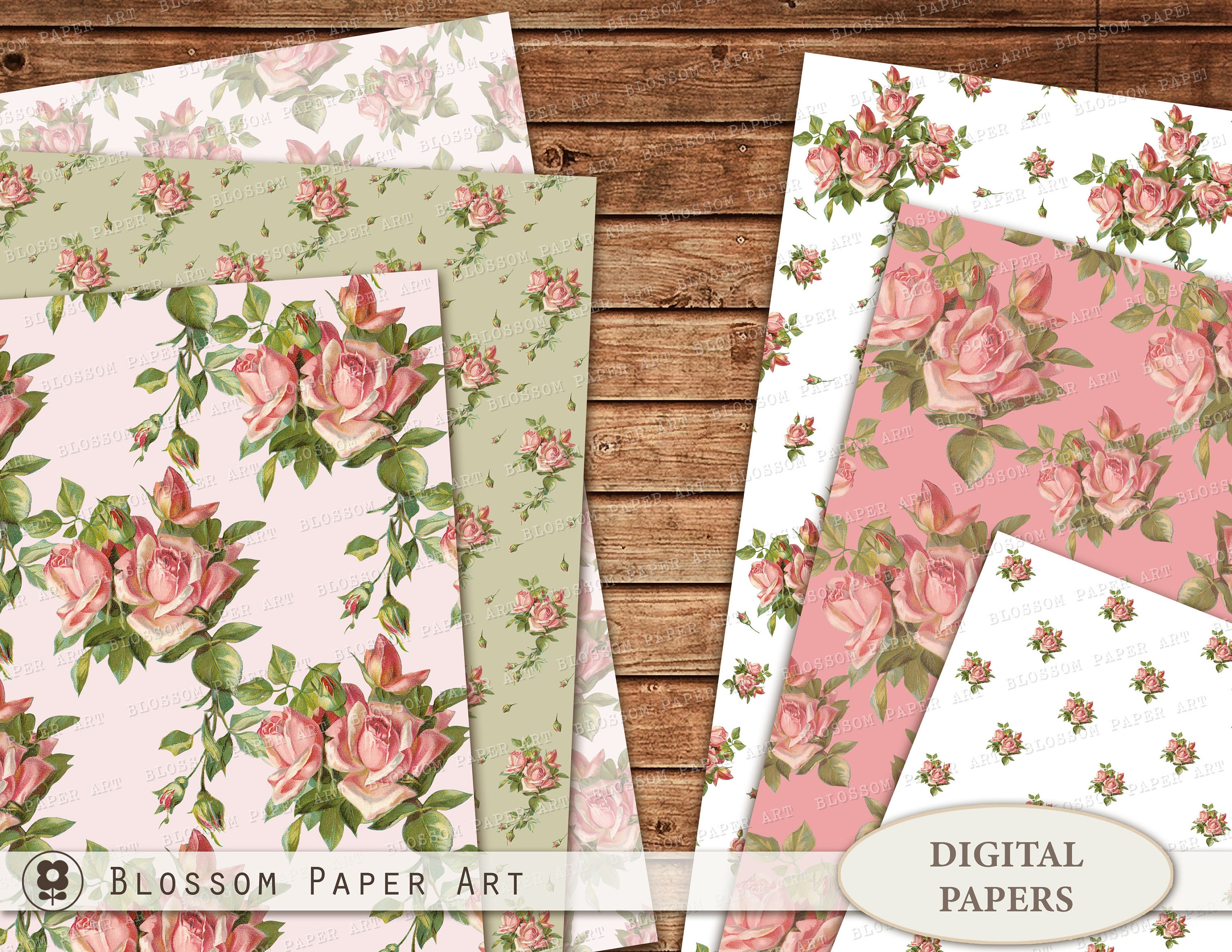 PINK Rose Floral Digital Paper Floral Digital Paper Pack | Etsy