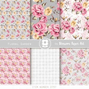 Gray Digital Paper, Floral Scrapbook Paper Pack, Floral Collage Sheet ...