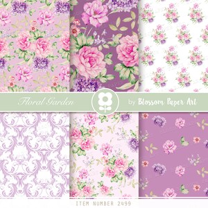 Purple Digital Paper, Floral Digital Papers, Floral Scrapbooking Paper ...