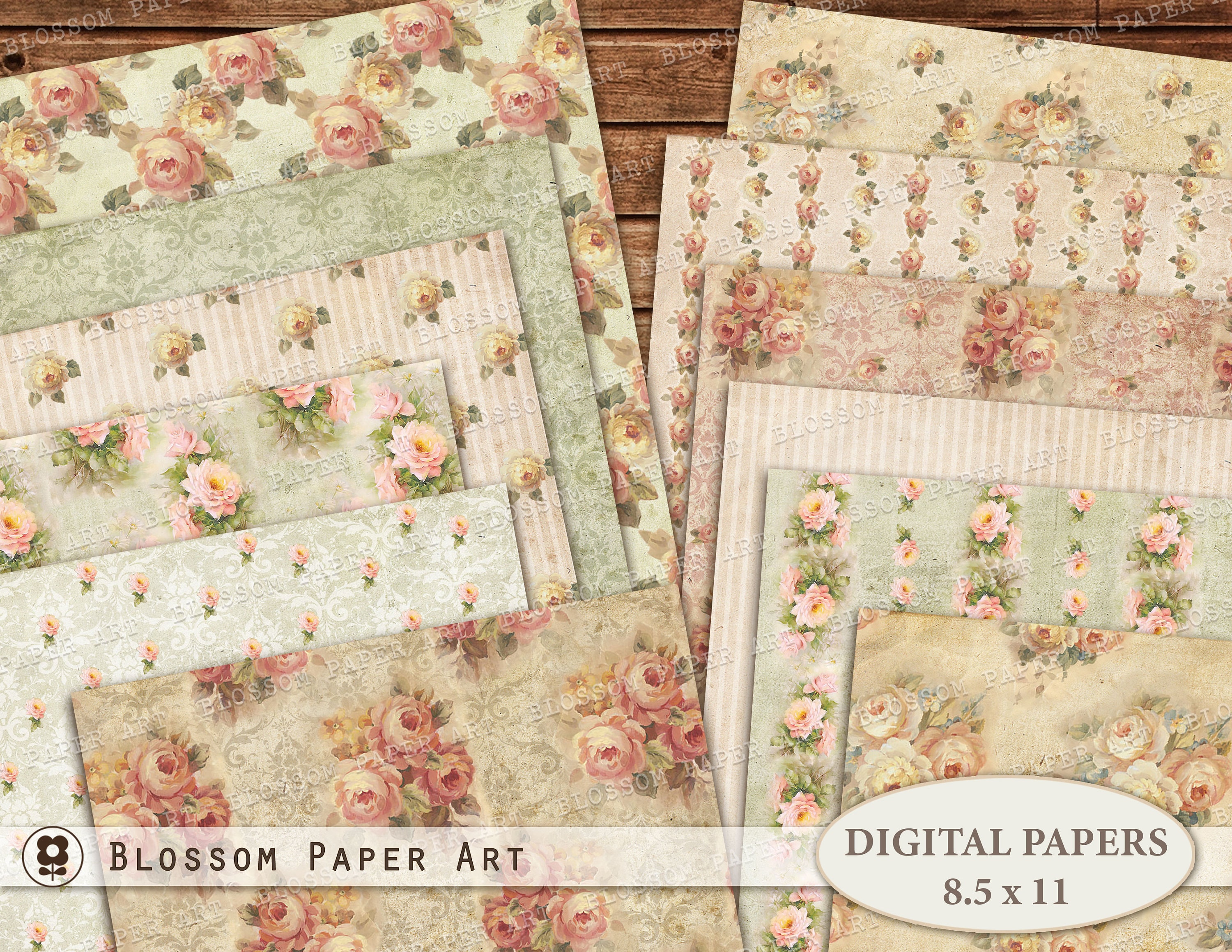 Floral Digital Paper Vintage Scrapbook Paper Old Texture | Etsy