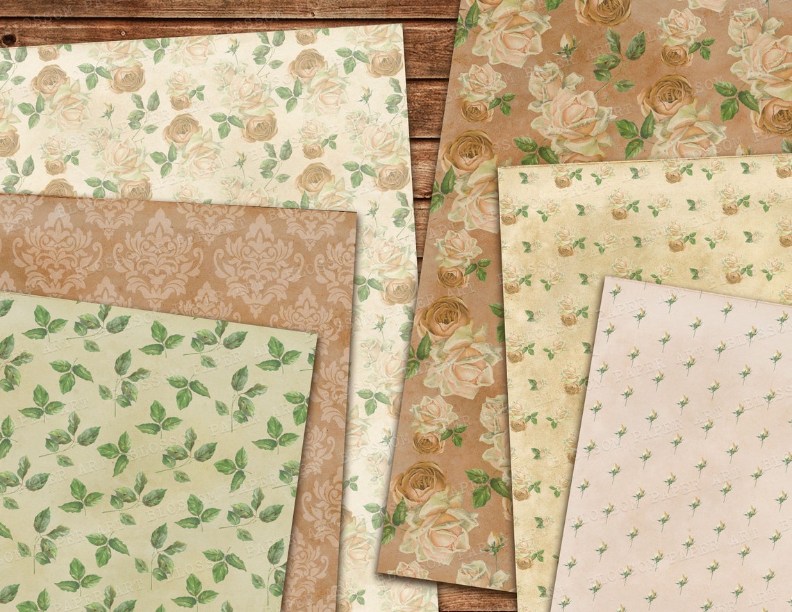 Floral Vintage Paper Old Texture Digital Floral Paper - Etsy