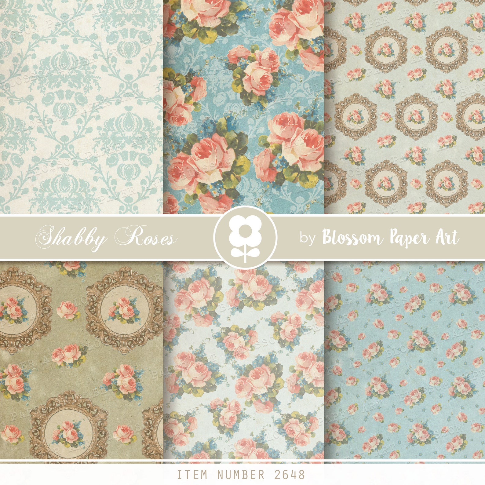 Vintage Rose Scrapbook Paper: Shabby Chic Floral Collage (digital ...
